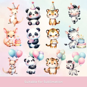 Safari Birthday Animals PNG Bundle - Watercolor Cute Jungle Party ...