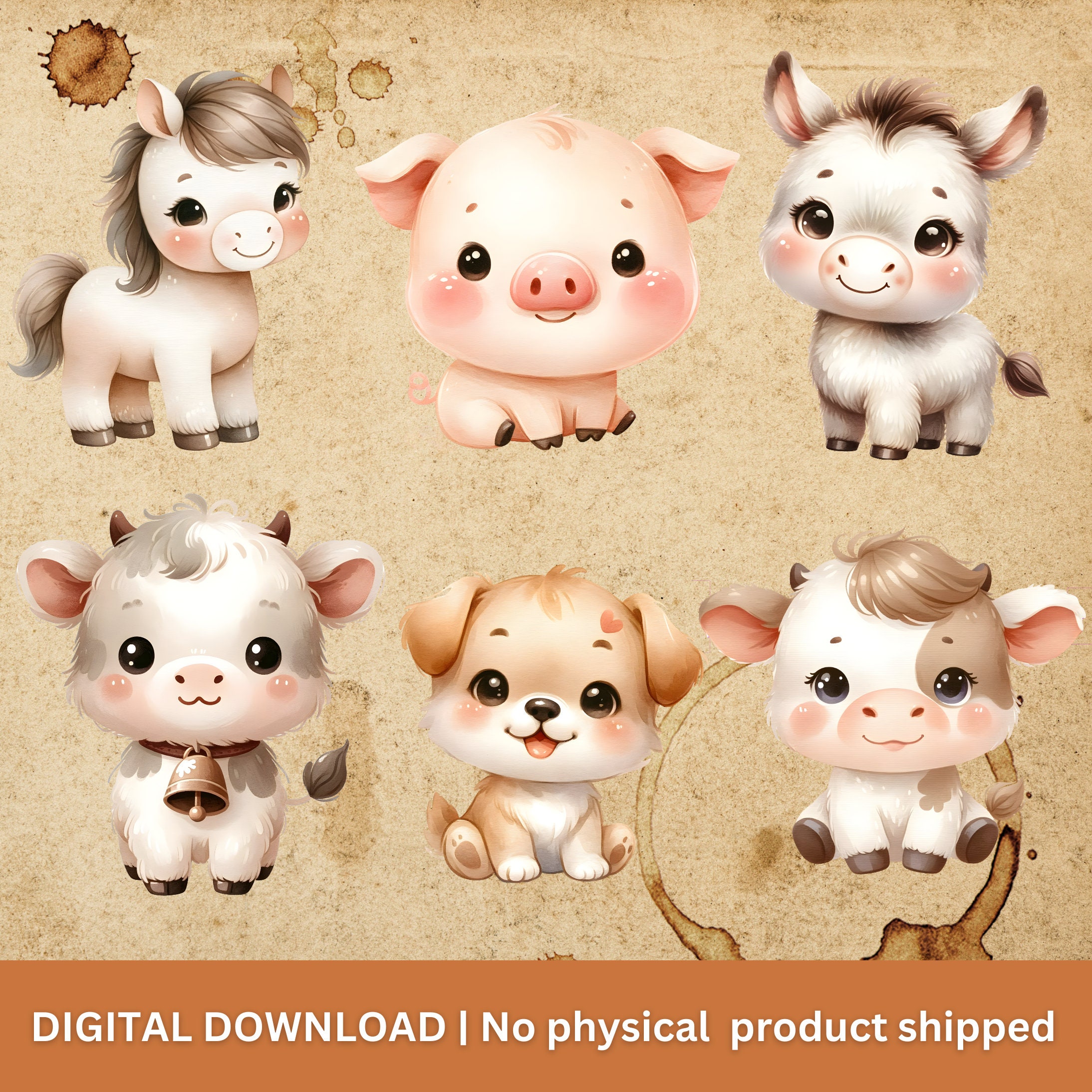 Farm Baby Animals PNG Bundle Clipart Cute and Sweet Watercolor Farm ...