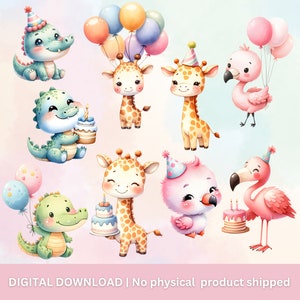 Safari Birthday Animals PNG Bundle - Watercolor Cute Jungle Party ...
