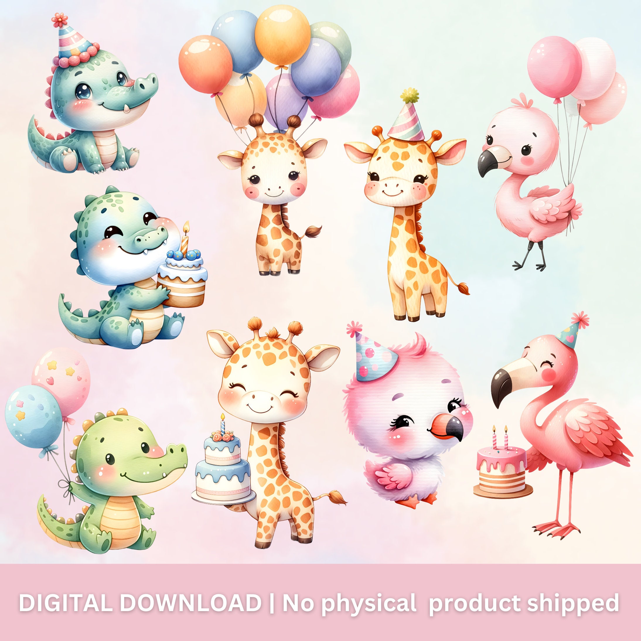 Safari Birthday Animals PNG Bundle - Watercolor Cute Jungle Party ...