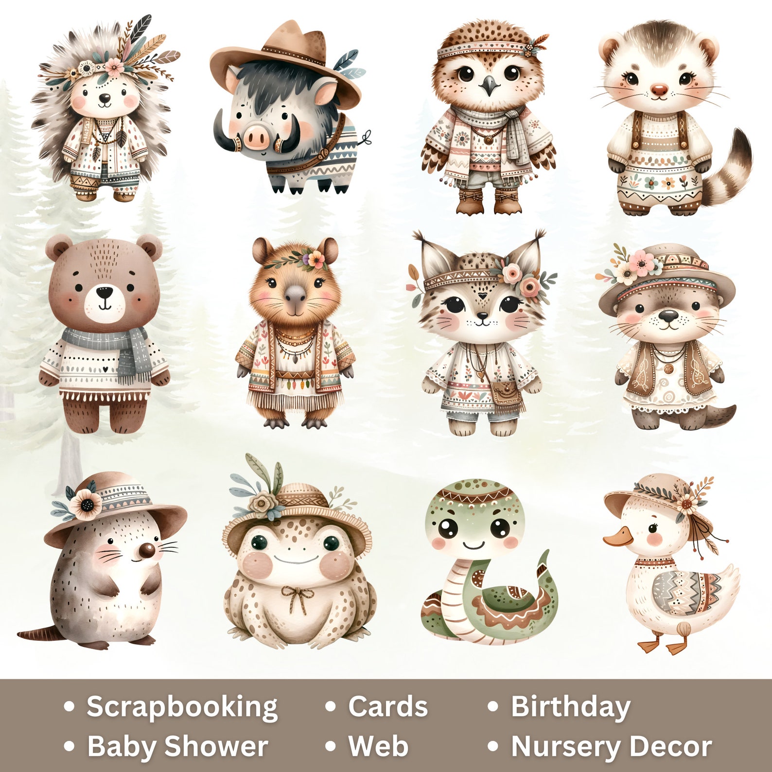 Boho Woodland Baby Animals PNG Bundle - Cute, Sweet and Lovely Forest ...