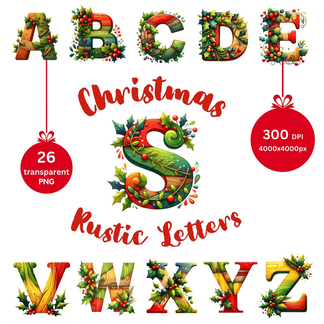 Rustic Christmas Alphabet Doodle Pack - Downloadable and Printable ...