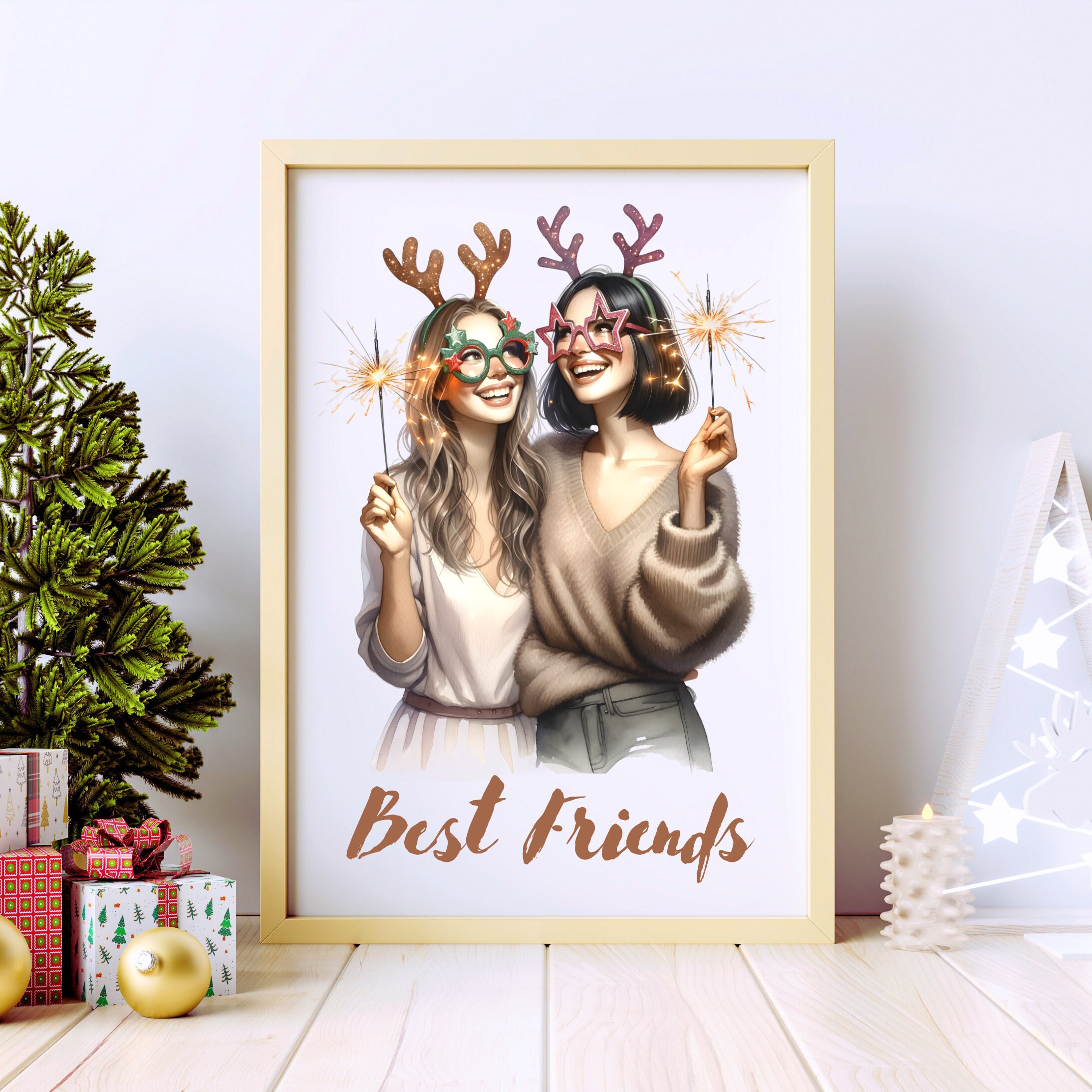 Christmas Besties Clipart Winter Sister & Best Friends PNG Cozy ...
