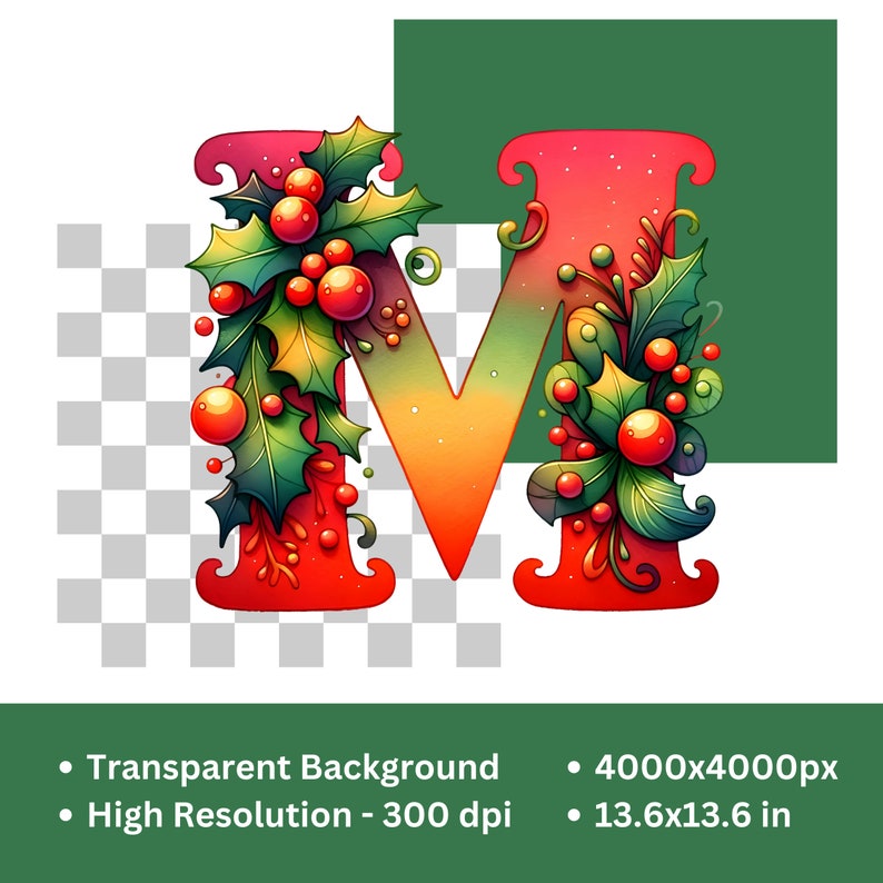 Christmas Watercolor Alphabet Clipart - Downloadable Decorative PNG ...