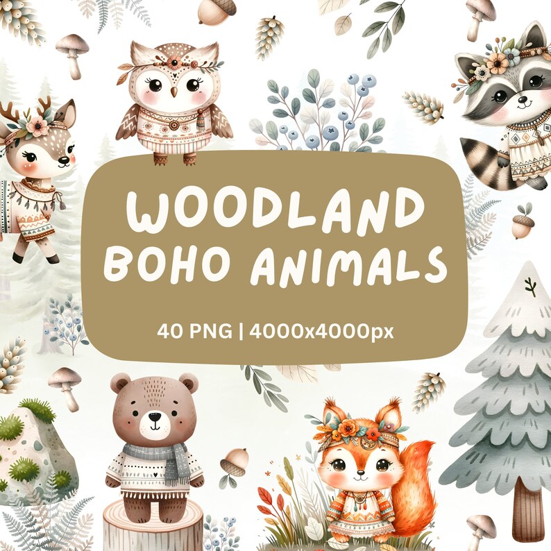 Boho Woodland Baby Animals PNG Bundle - Cute, Sweet and Lovely Forest ...