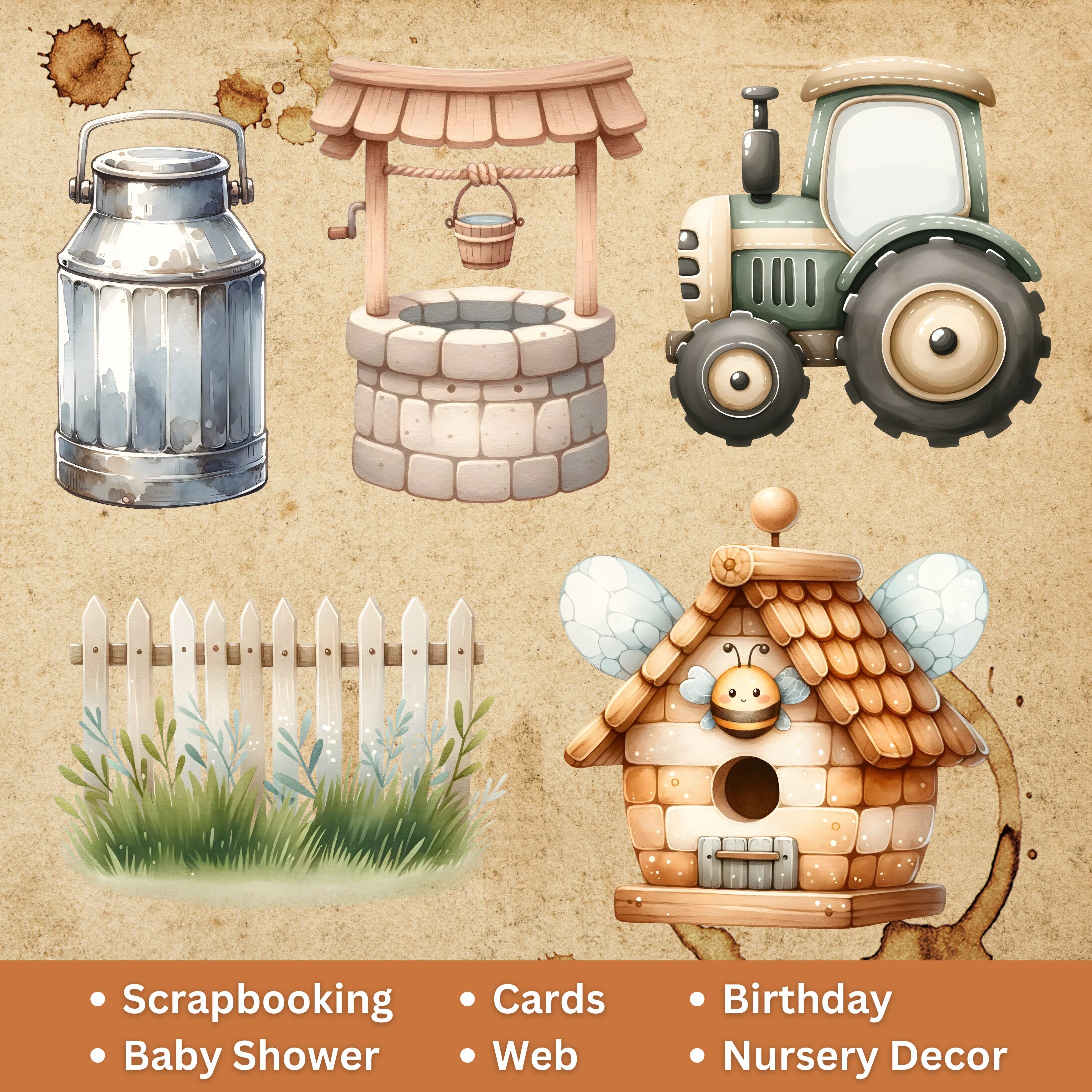 Farm Baby Animals PNG Bundle Clipart Cute and Sweet Watercolor Farm ...