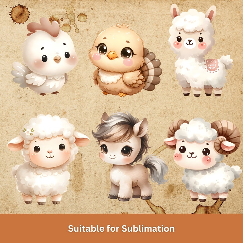 Farm Baby Animals PNG Bundle Clipart Cute and Sweet Watercolor Farm ...