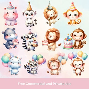 Safari Birthday Animals PNG Bundle - Watercolor Cute Jungle Party ...