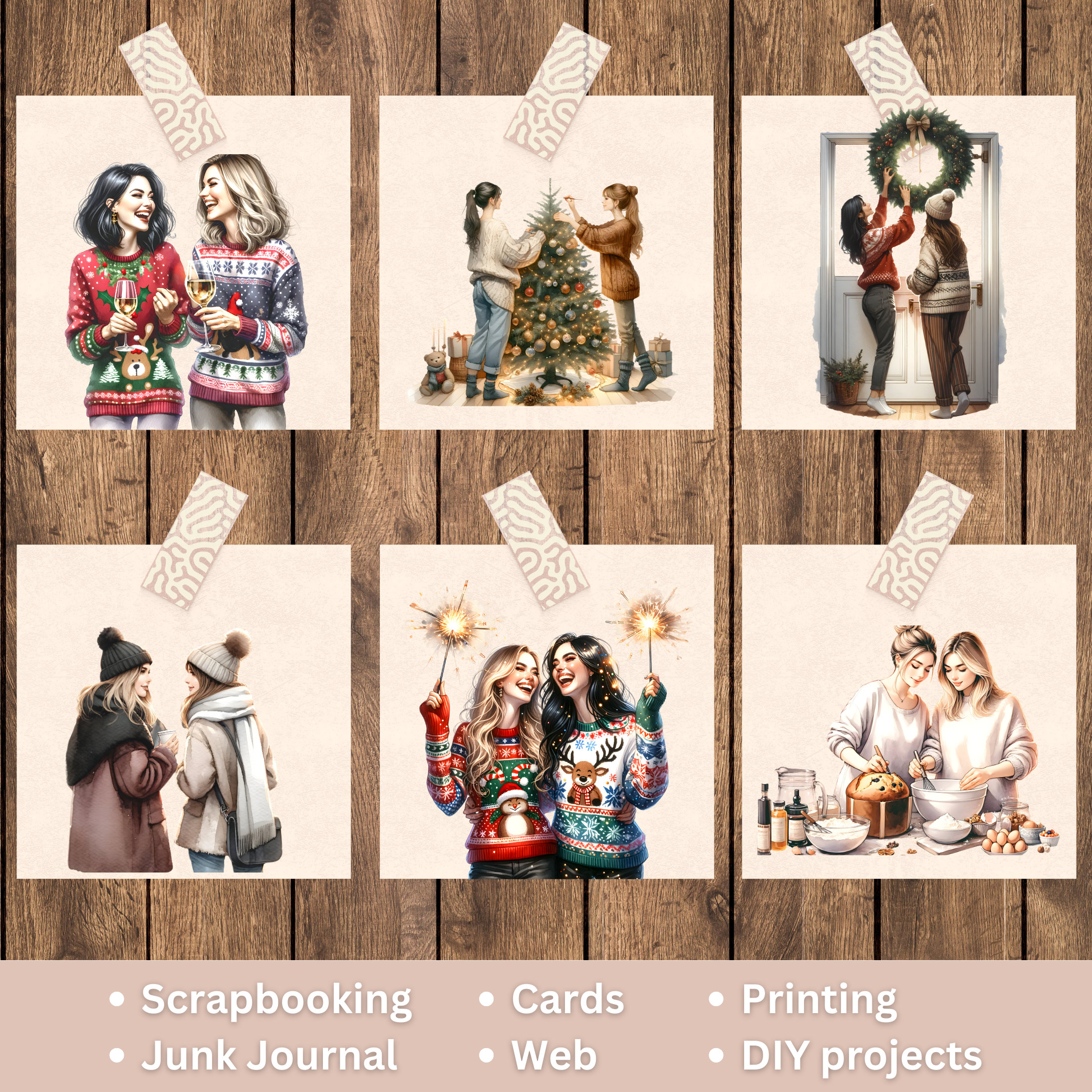 Christmas Besties Clipart - Winter Sister & Best Friends PNG - Cozy ...