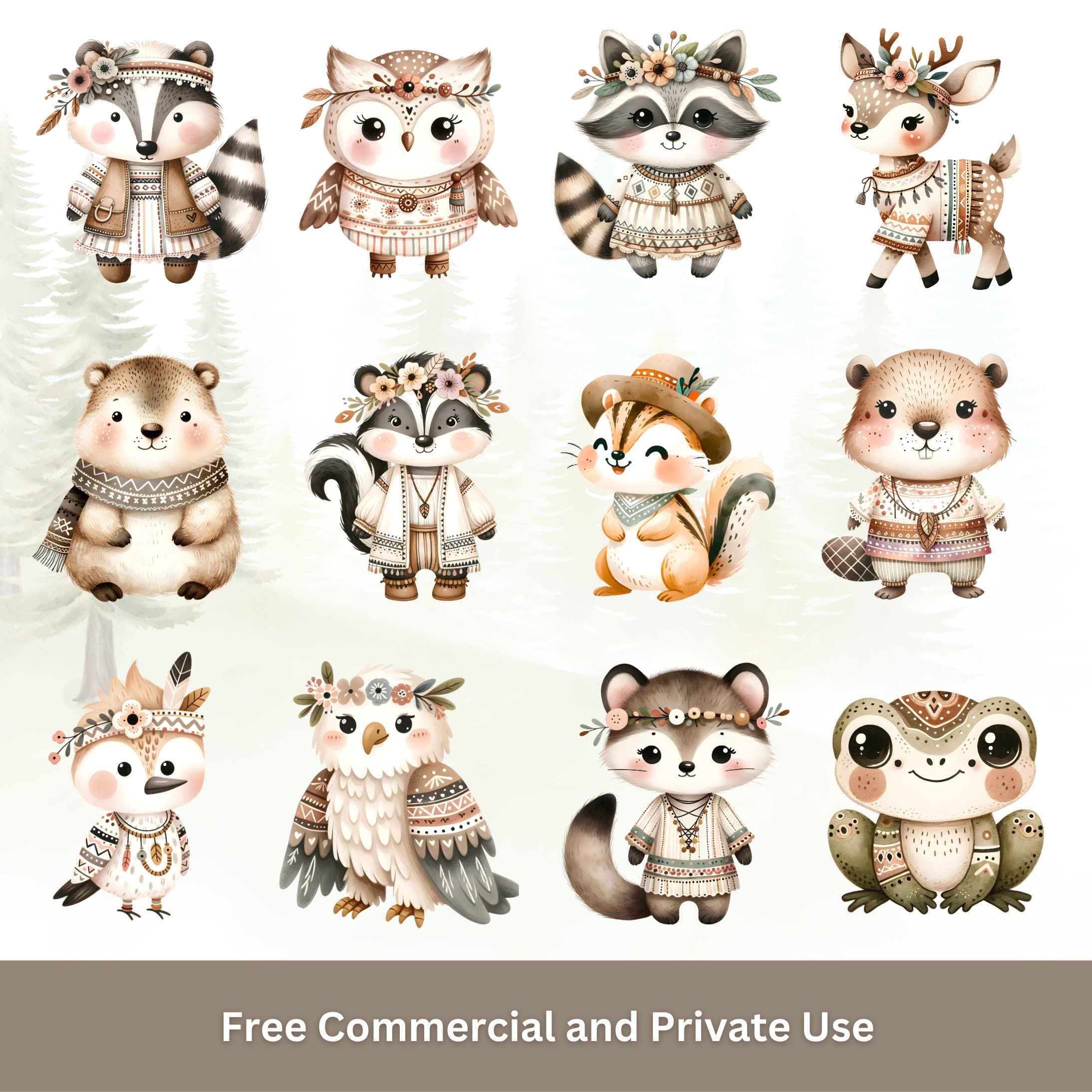 Boho Woodland Baby Animals PNG Bundle - Cute, Sweet and Lovely Forest ...