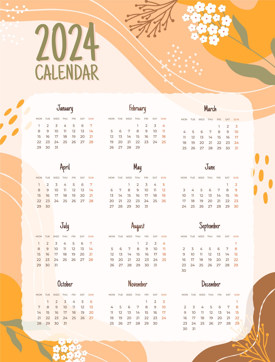 Editable Calendars 2024 IN PDF to Print / Commercial and Personal Use ...