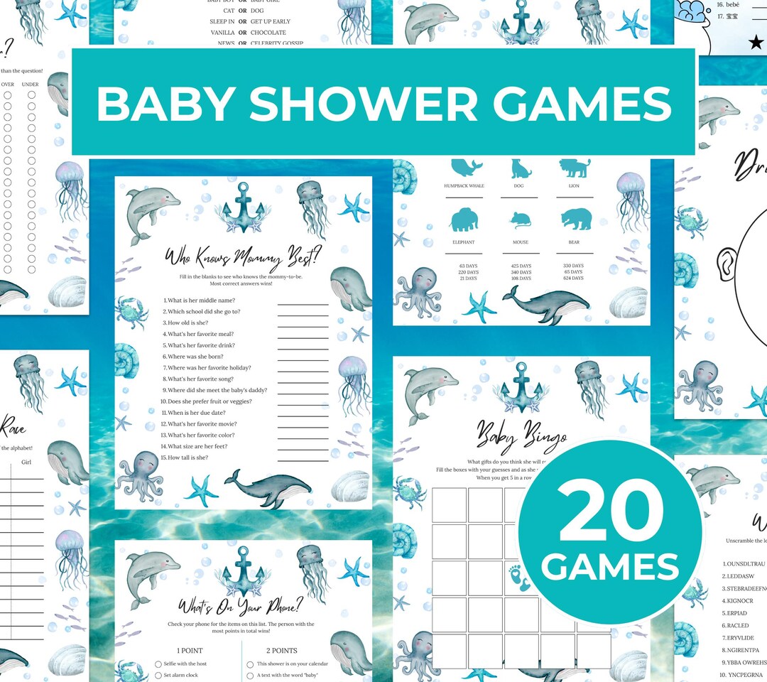 Ocean Baby Shower Games Bundle, Sea Life Baby Shower Games,nautical ...
