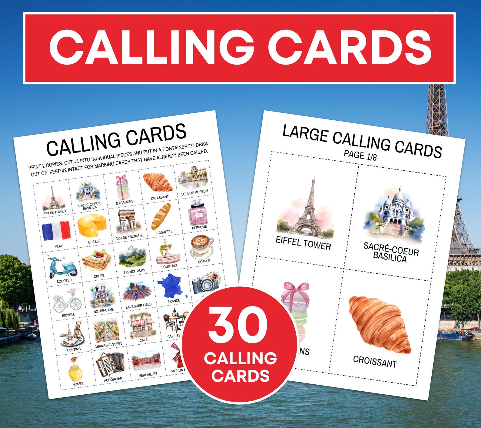 60 France Bingo Cards Printable Game, Paris France Travel Bingo Boards ...