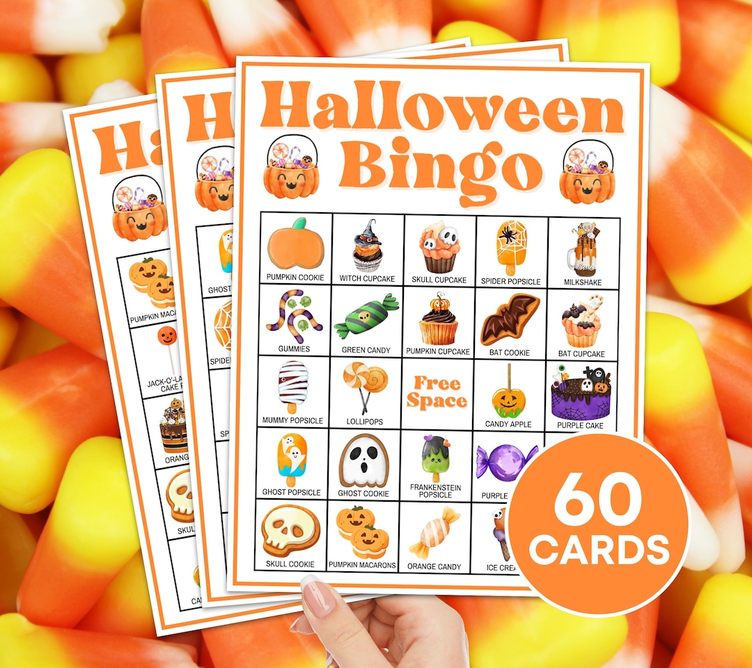 60 Halloween Bingo Cards Printable Game,halloween Fall Bingo Boards ...
