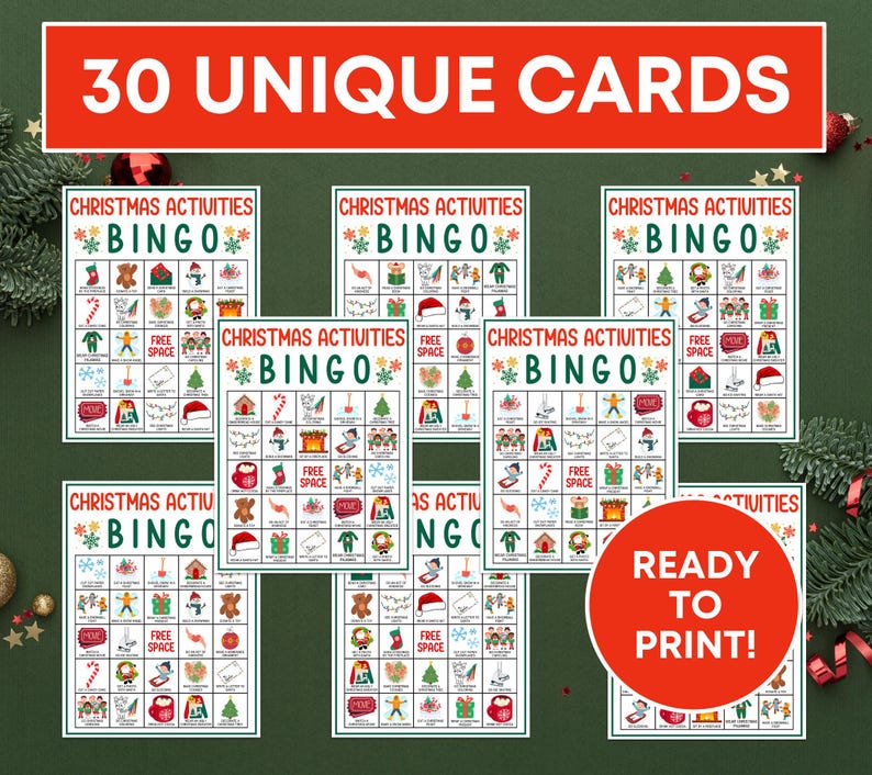 30 Christmas Bingo Card Printable Game,christmas Bingo Board,christmas ...