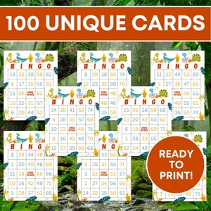 100 Dinosaur Bingo Cards Printable Game, Boy Dinosaur Birthday Party ...