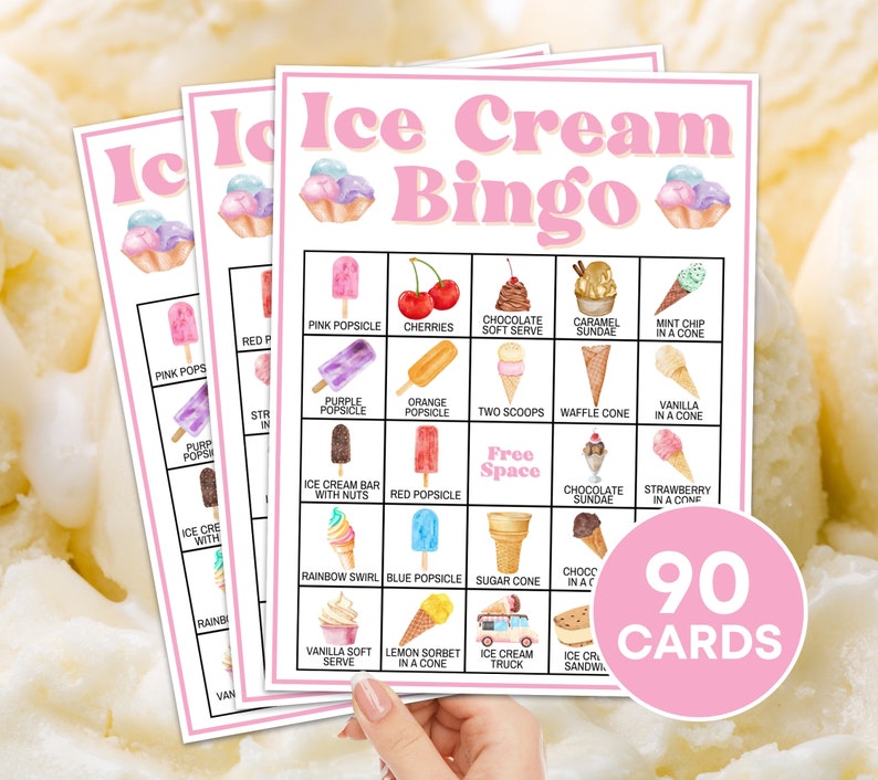 90 Ice Cream Bingo Cards Printable Game, Ice Cream Birthday Party Bingo ...