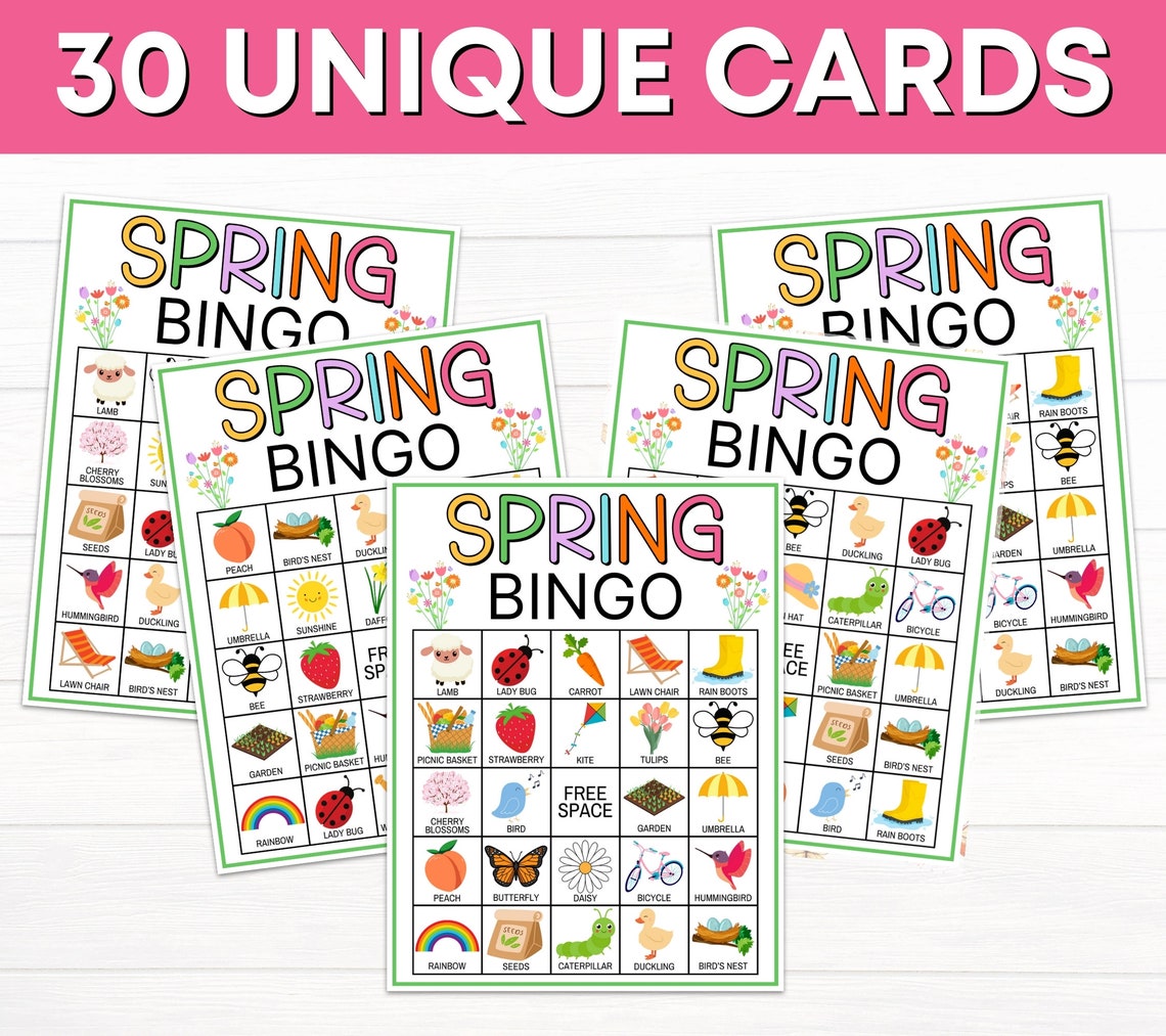 30 Spring Bingo Cards Printable Game, Spring Bingo Kids Classroom ...