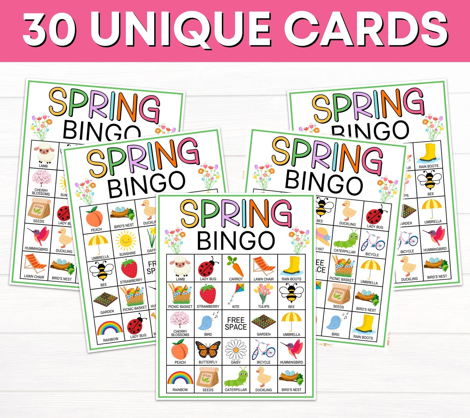 30 Spring Bingo Cards Printable Game, Spring Bingo Kids Classroom ...