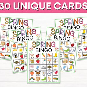 30 Spring Bingo Cards Printable Game, Spring Bingo Kids Classroom ...
