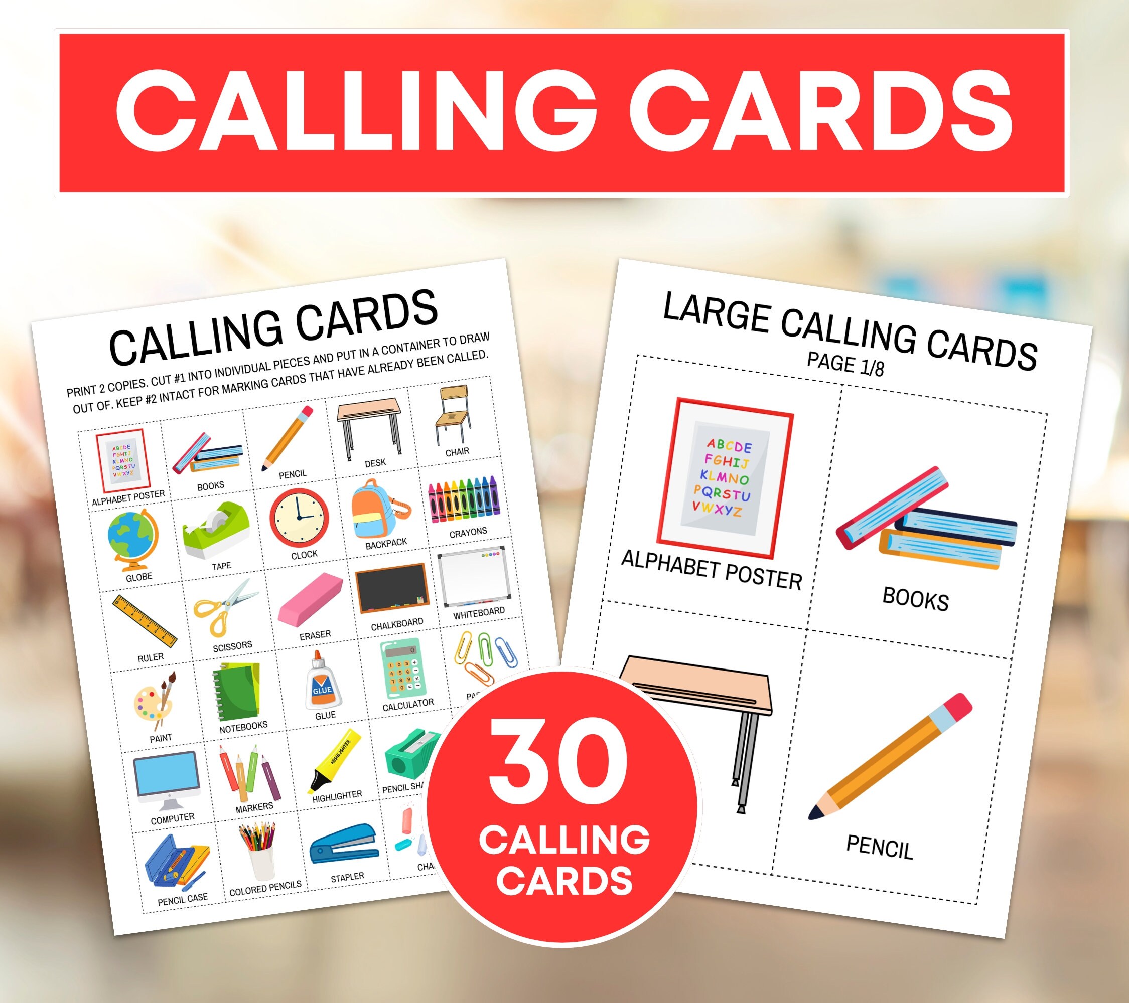 30 School Classroom Bingo Cards Printable Game, First Day Back to ...