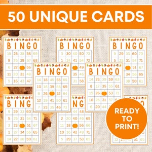 50 Fall Bingo Cards Printable Game, Fall Autumn Bingo Boards, Fall ...