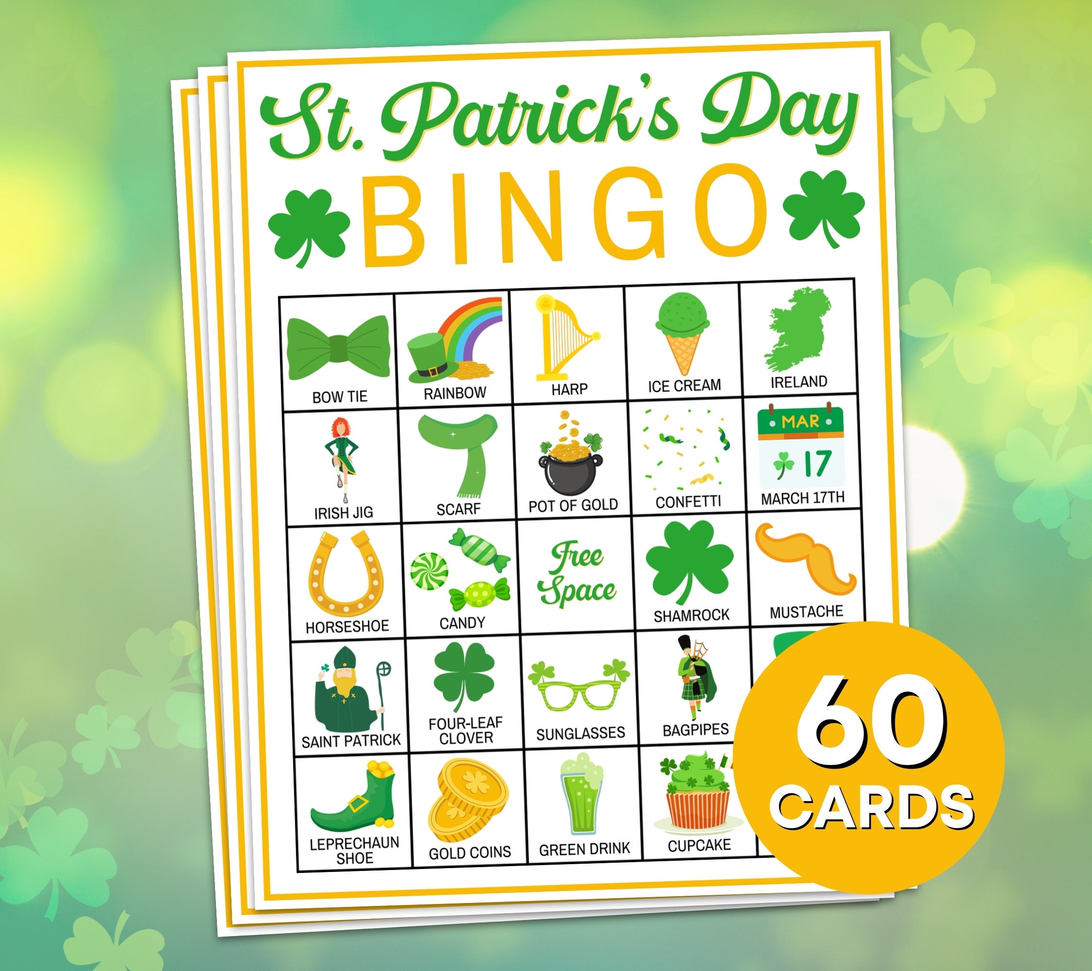 60 St Patricks Day Bingo Cards Game Printable, St Patrick Bingo Board ...