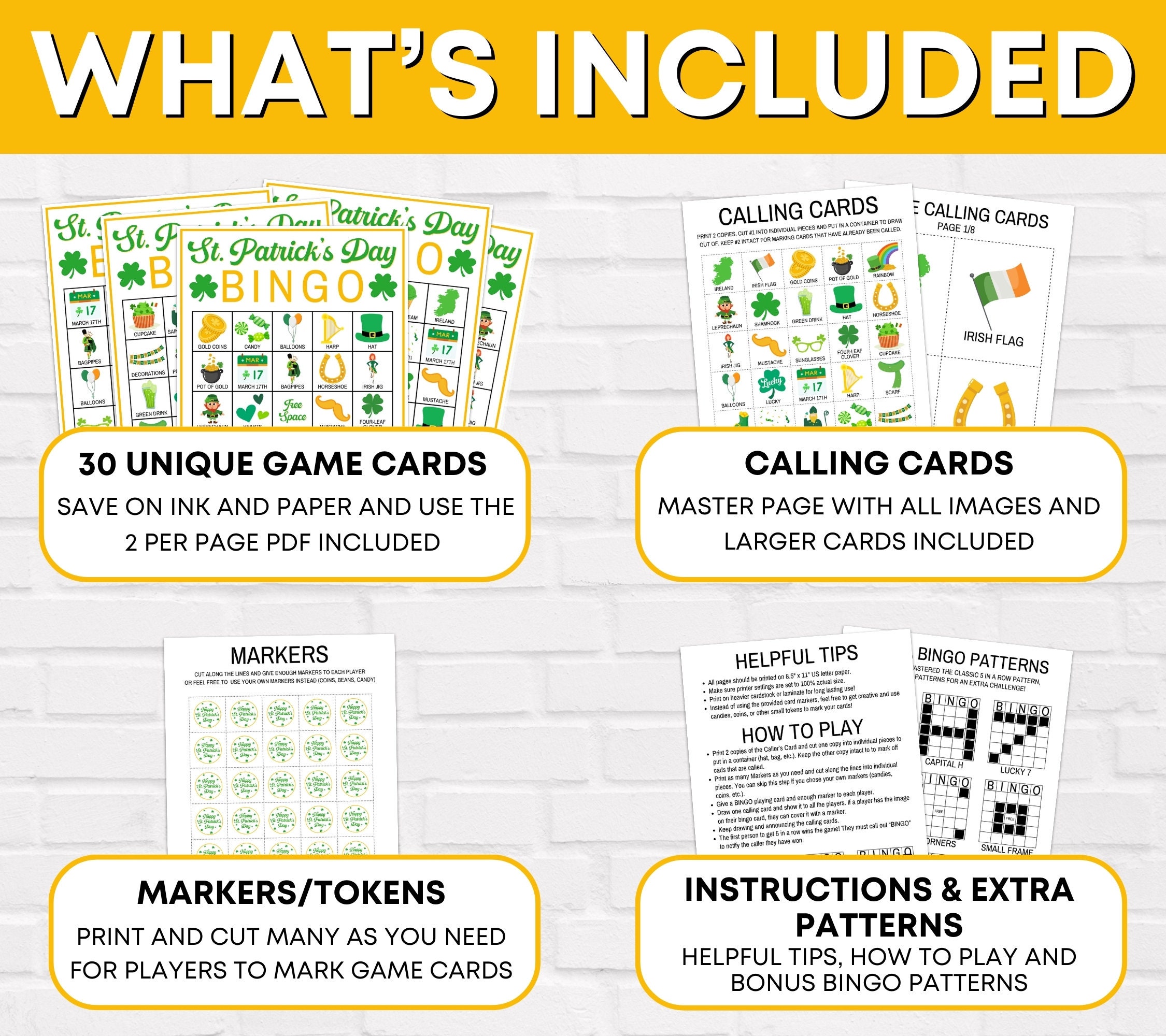 30 St Patricks Day Bingo Cards Game Printable, St Patrick Bingo Boards ...