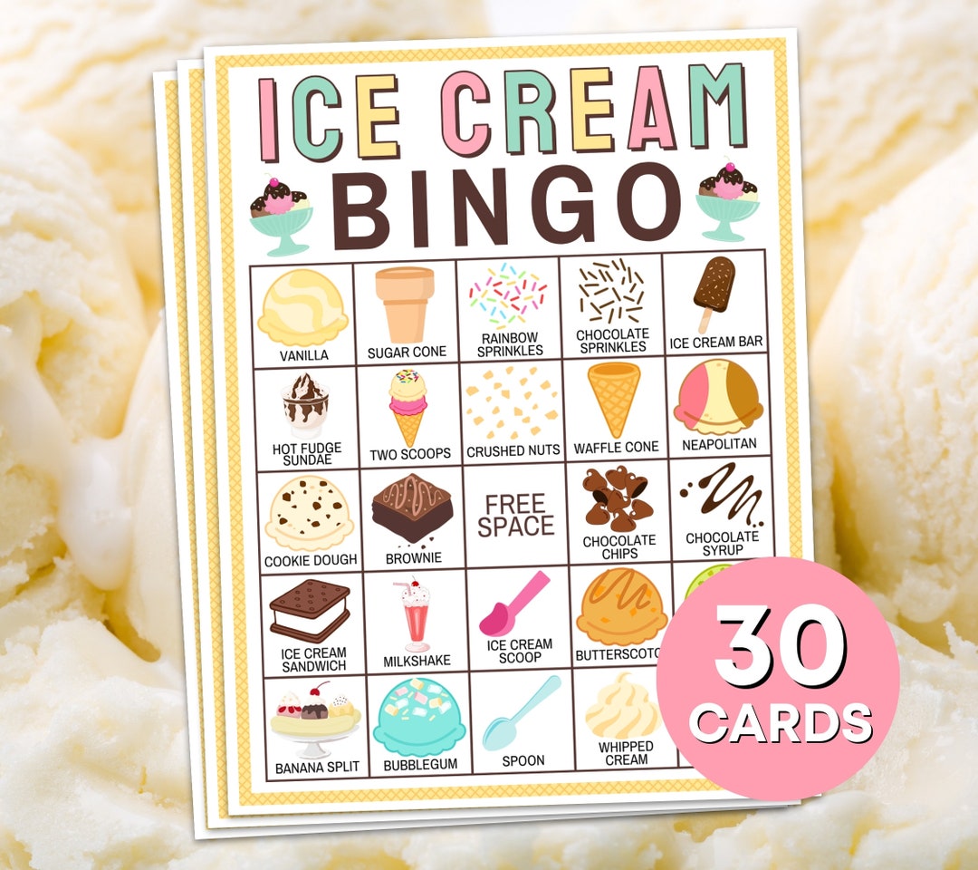 30 Ice Cream Bingo Cards Printable Game, Ice Cream Birthday Party Bingo ...