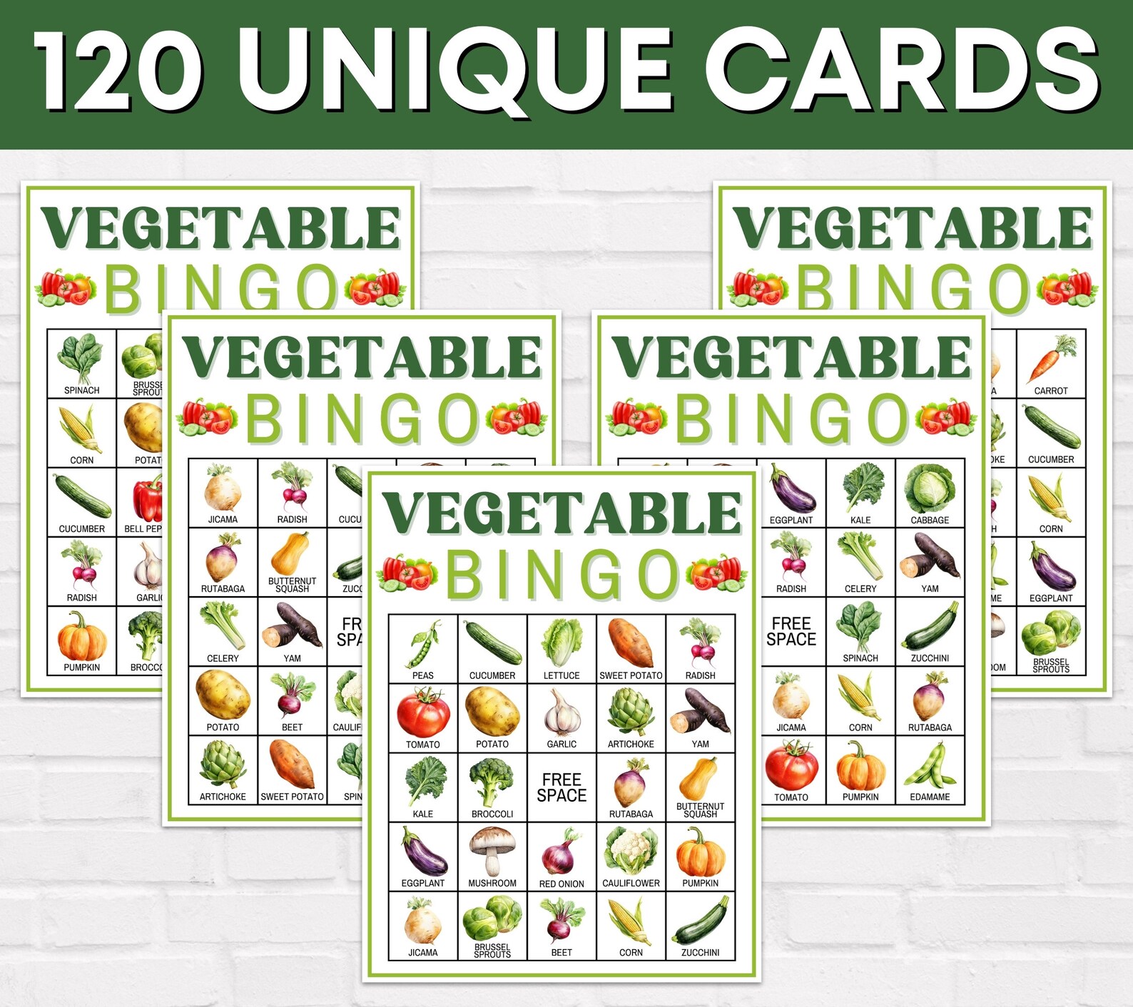120 Vegetable Bingo Cards Printable Game, Vegetable Bingo Boards ...