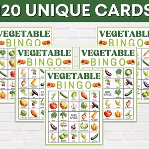 120 Vegetable Bingo Cards Printable Game, Vegetable Bingo Boards ...