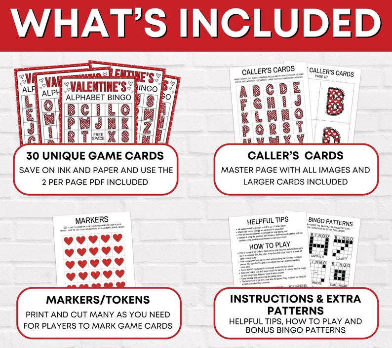 30 Valentines Alphabet Bingo Game Cards Printable, Valentine Classroom ...