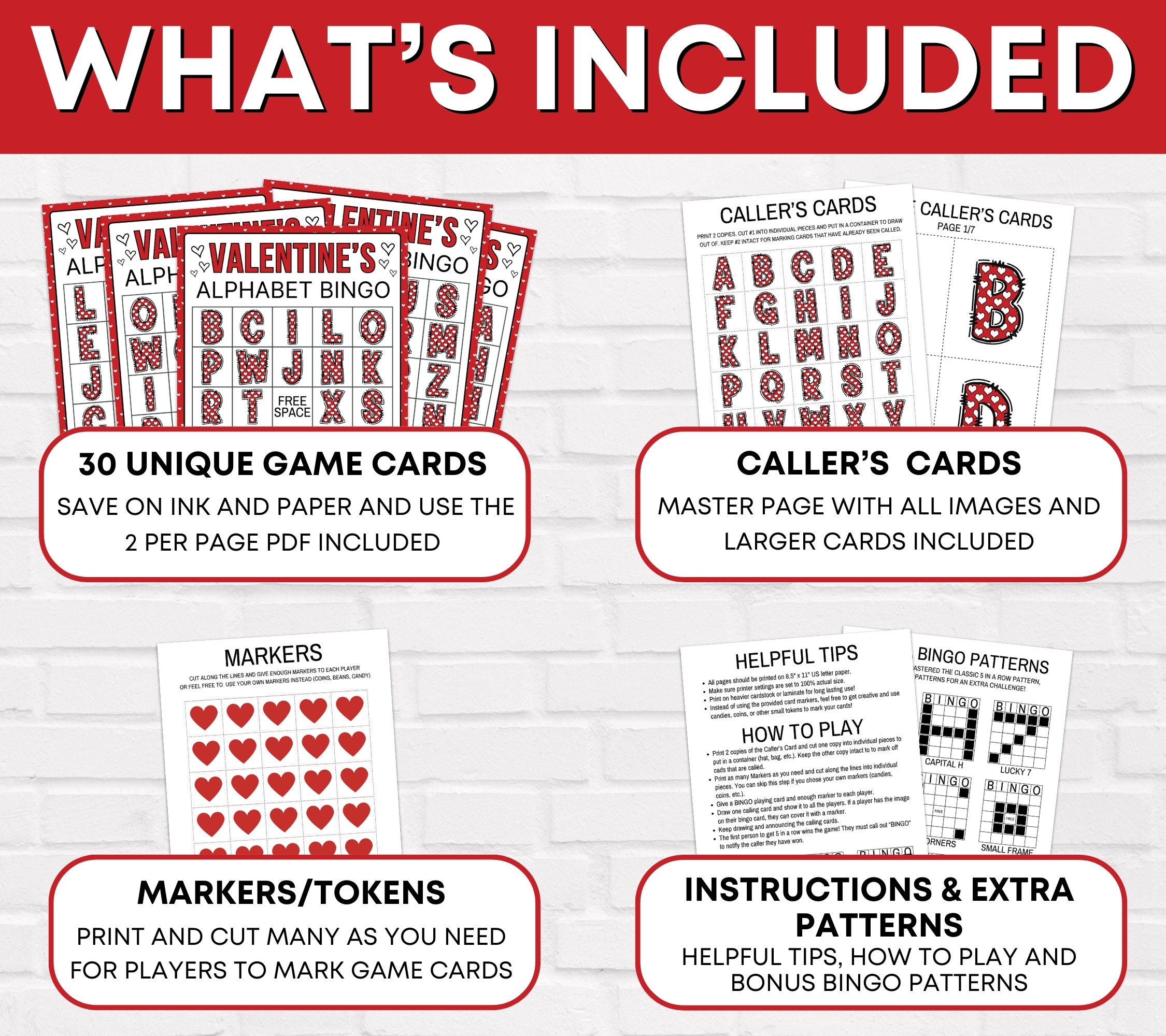 30 Valentines Alphabet Bingo Game Cards Printable, Valentine Classroom ...