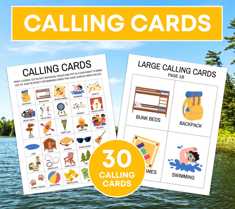 120 Summer Camp Bingo Cards Printable Game, Kids Camping Bingo Game ...