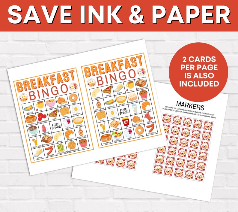 30 Breakfast Bingo Cards Printable Game, Sunday Brunch Bingo Board Game ...