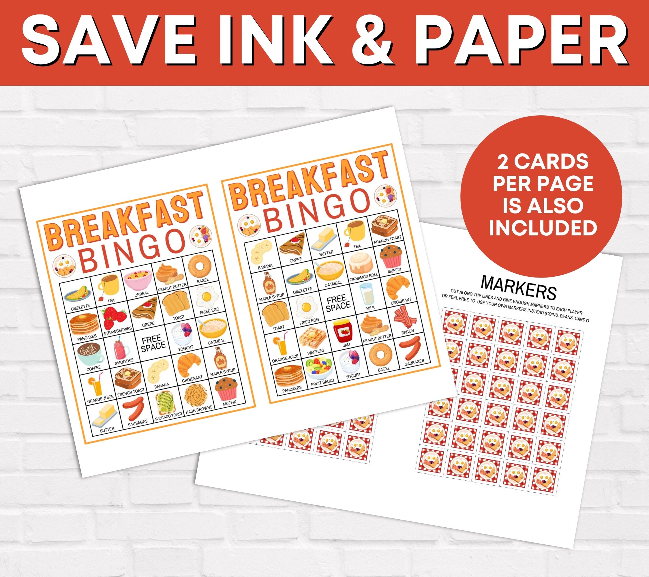 30 Breakfast Bingo Cards Printable Game, Sunday Brunch Bingo Board Game ...