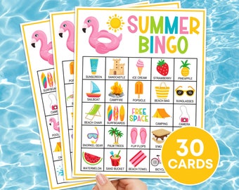 120 Summer Bingo Cards Printable Game, Summer Birthday Party Bingo Game ...