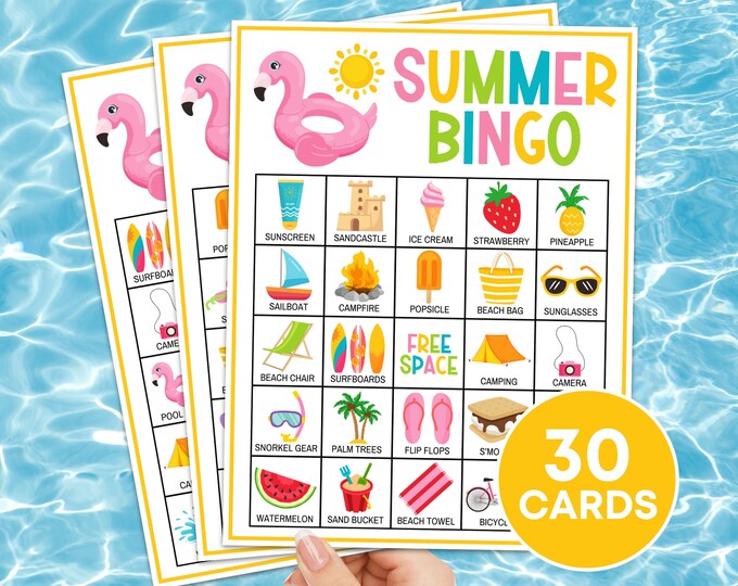 30 Beach Bingo Cards Printable Game, Beach Day Birthday Party Bingo ...