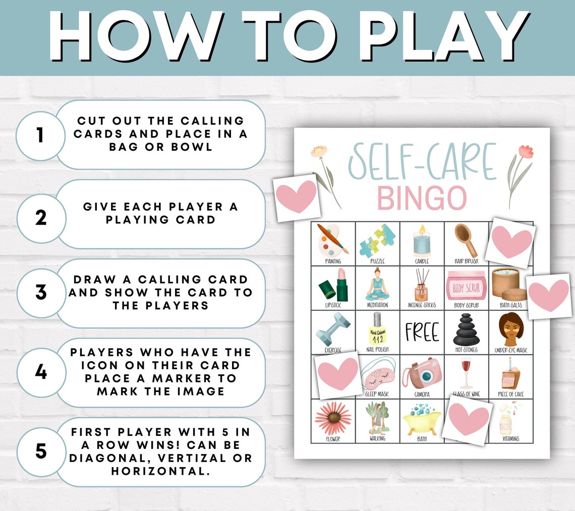 30 Self Care Bingo Game Cards Printable, Selfcare Spa Day Bingo Boards ...