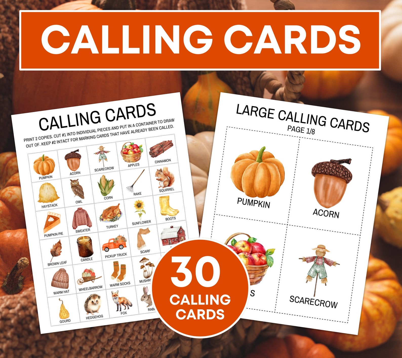 30 Fall Bingo Cards Printable Game, Fall Autumn Bingo Boards, Fall ...