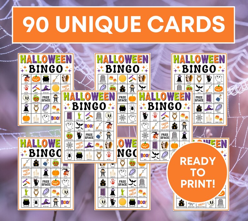 90 Halloween Bingo Cards Printable Game,halloween Fall Bingo Boards ...
