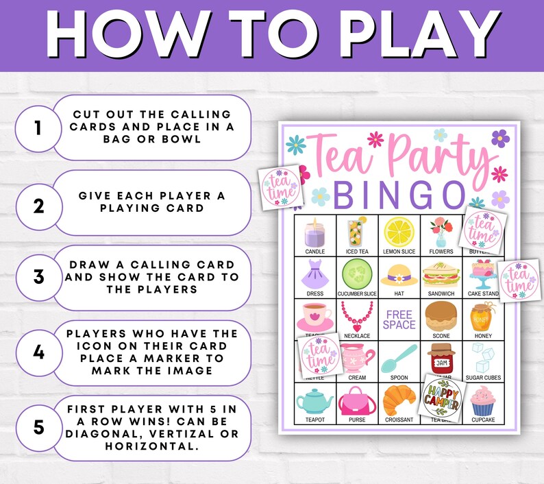 120 Tea Party Bingo Cards Printable Game, Tea Party Bridal Shower Bingo ...