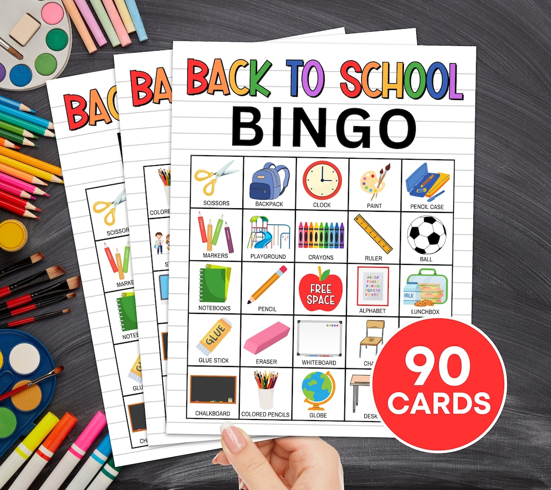90 Back to School Bingo Cards Printable Game, First Day of School Bingo ...