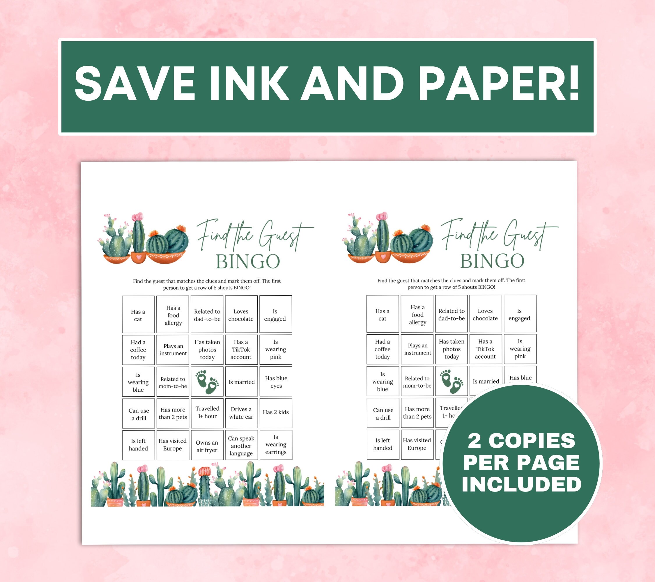 Cactus Baby Shower Bingo Game Printable, Find the Guest Bingo Card ...