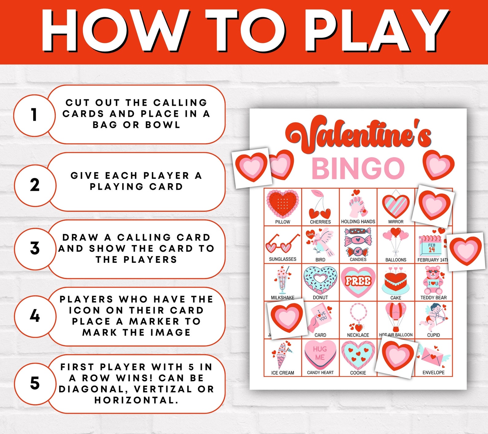 60 Valentines Bingo Game Cards Printable, Valentine's Day Bingo Cards ...
