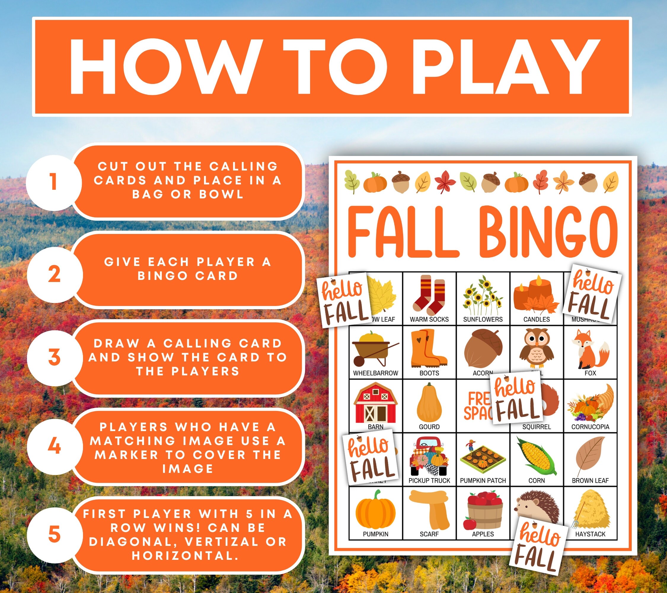 120 Fall Bingo Cards Printable Game, Fall Autumn Bingo Boards, Fall ...