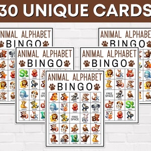 30 Animal Alphabet Bingo Cards Game, Animal Alphabet Bingo Boards for ...