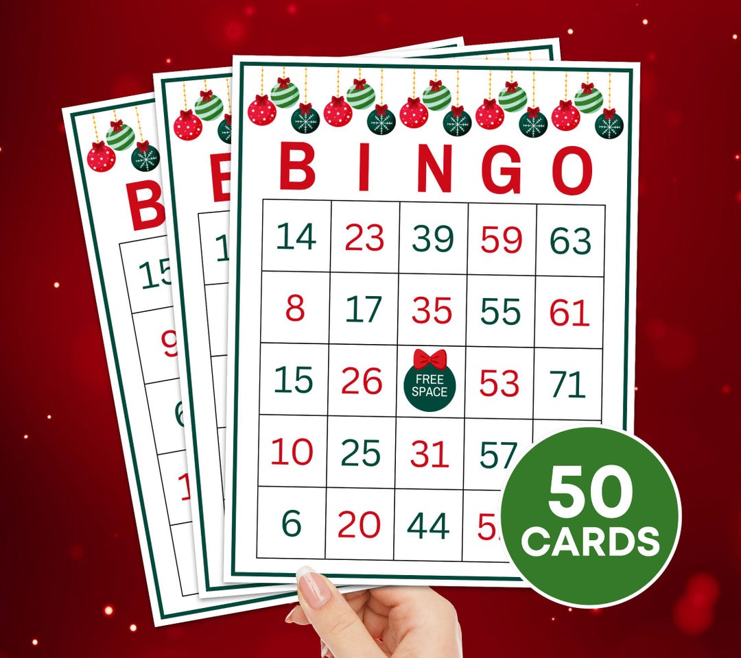 50 Christmas Bingo Card Printable Game,christmas Bingo Board Game for ...