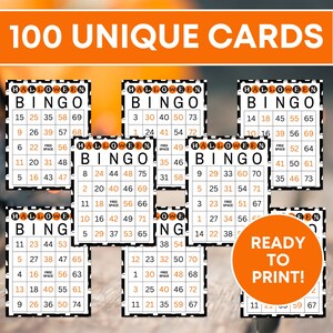 100 Halloween Bingo Cards Printable Game,halloween Fall Bingo Boards ...