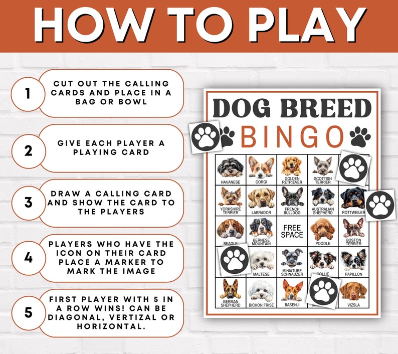 60 Dog Breed Bingo Cards Printable Game, Dog Bingo Cards Game, Dog ...